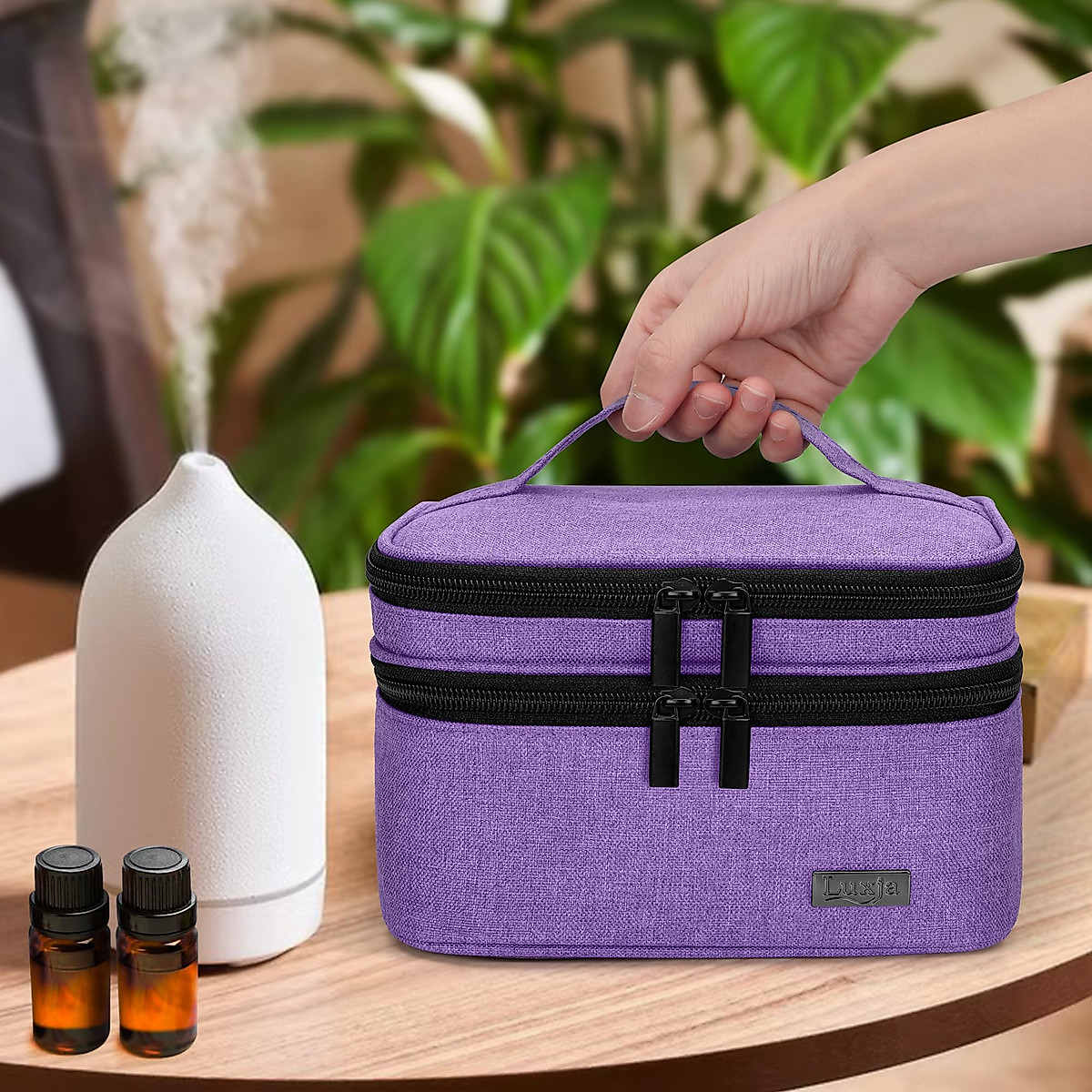 LUXJA Essential Oil Carrying Case - Holds 30 Bottles (5ml-30ml, Also Fits for Roller Bottles), Double-Layer Organizer for Essential Oil and Accessories, Purple (Bag Only)