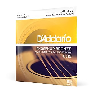 D'Addario Guitar Strings - Phosphor Bronze Acoustic Guitar Strings - EJ19 - Rich, Full Tonal Spectrum - For 6 String Guitars - 12-56 Light Top/Medium Bottom Bluegrass