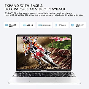 Ruzava/Aocwei 15.6" Laptop 6GB DDR4 128GB SSD Intel J4105 (Up to 2.5Ghz) 4-Core Win 10 PC 1920x1080 FHD Dual WiFi BT 4.2 Support 1TB SSD Expand with Wireless Mouse for Business-Silver