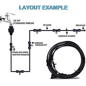 Fogalnd Patio Misting System : Outdoor Misting System 49ft Misting Cooling System with 16pcs 0.024" Orifice Thread Stainless Steel Misting Nozzle for Garden Greenhouse Gazebo