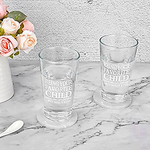 Funny Being Your Favorite Child Beer Glass, Beer Pint glass Gift for Mother’s Day Father’s Day Birthday Christmas Thanksgiving - Gift for Parent Grandparents Mom Dad Uncle Aunt Women Men, 15Oz
