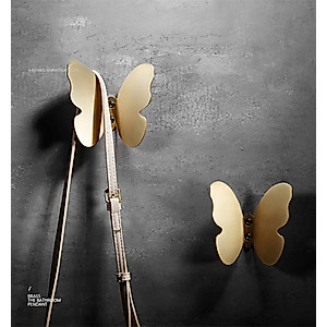 Primst 3 PCS Brass Butterfly Hooks with Screws, Decorative Wall Mounted Hooks Hat Rack Robe Hook for Bathroom Kitchen Entryway (Gold)