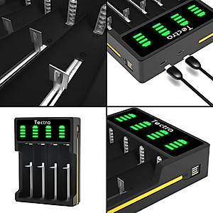 18650 Battery Charger, Tectra Universal Smart LED Charger for Rechargeable Li-ion Batteries 18650 26650 18490 17670 17500 16340 14500, Ni-MH Ni-Cd A AA AAA AAAA Batteries