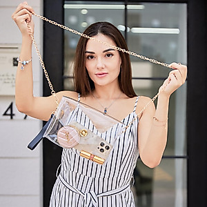 YikuStyle Clear Purse Stadium Approved,Small Clear Crossbody Bag for Women,See Through Handbag Clutch Shoulder Bag(Gold Chain)