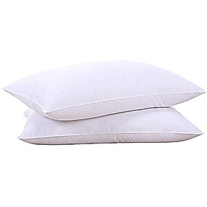 puredown Goose Down Feather White Pillow Inserts, 100% Cotton Fabric Cover Bed Pillows, Set of 2 Standard Size
