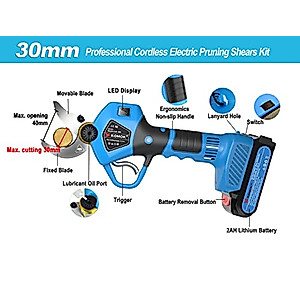 KOMOK Electric Pruning Shears with LED Display, Professional Cordless Electric Pruner, Battery Operated Pruners with 2 Lithium Batteries, 1.2" Cutting Diameter, 6-8 Working Hours for Efficient Pruning