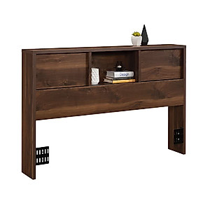 Sauder Harvey Park Full/Queen Bookcase Headboard with Doors, Grand Walnut Finish