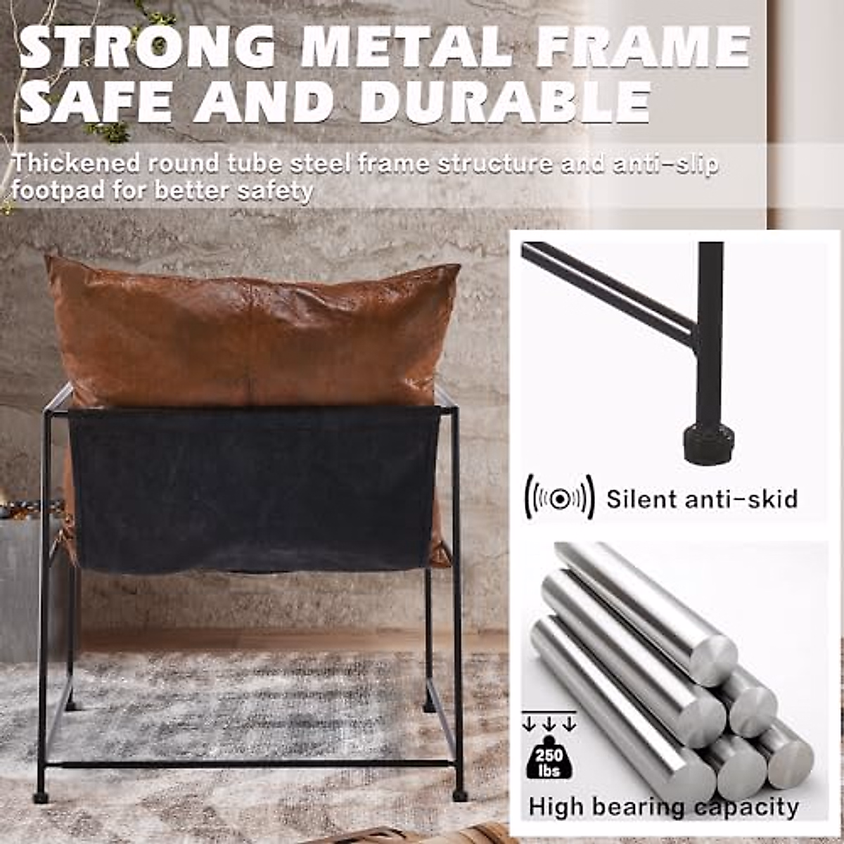 Homy Grigio Reading Chair Living Room Chairs Accent Chairs Set of 2 & 1 for Living Room Modern Teen Chairs for Bedroom Comfy Lounge Chairs Side Arm Chairs with Heavy Duty Metal Legs (Set of 1, Brown)