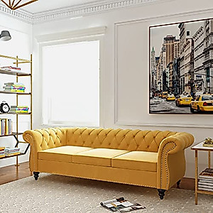 NOSGA Large Sofa, Modern 3 Seater Couch Furniture, Three-seat Sofa Classic Tufted Chesterfield Settee Sofa Tufted Back for Living Room (Yellow)