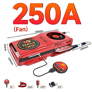 DALY Programmable Configurable Smart BMS with UART 16S 48V 250A LiFePO4 Battery Protection Module with Bluetooth PCB Protection Board with Balance Leads Wires BMS 48V with Cooling Fan