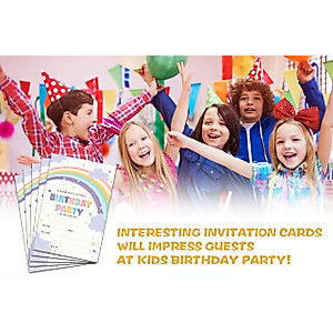 Rainbow Birthday Party Invitations - Rainbow Party Supplies - Fill in The Blank Birthday Party Invites - 20 Invitation Cards With 20 Envelopes (003A)