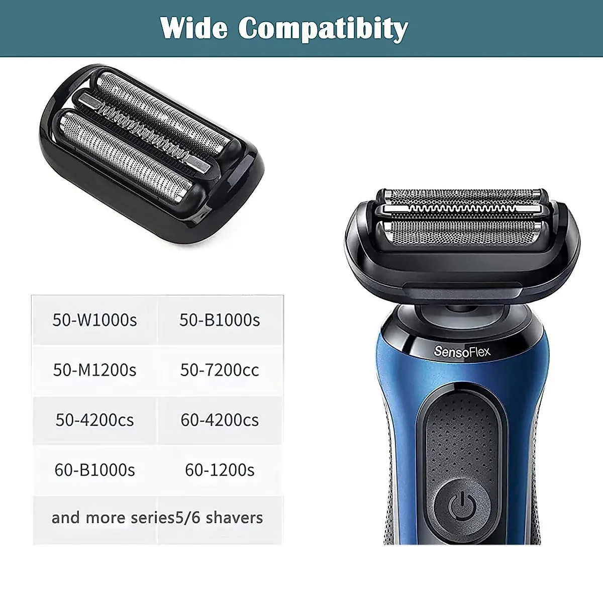 Series 5 53B Electric Shaver Replacement Head- 53B Shaving Head Replacement Part Easily Attach Shaver Head Fit for Braun Series 5/6 Electric Razor 6072cc, 6090cc, 6020s, 6040cs, 6075cc, 5018s, 5049cs