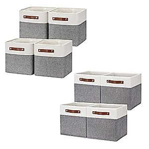 Fabric Cube Storage Bins Baskets 11x11 Cube Storage Bins, Set of 8, Foldable Storage Cube Bin Baskets for Shelves with Handles, Bins for Cube Organizer Home Toy Nursery Closet Bedroom(White Gray)