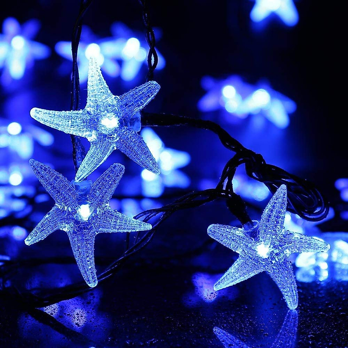 YUJINQ Starfish Solar String Lights, 21ft 30 LED Fairy Halloween Christmas Lights Decorative Lighting for Indoor/Outdoor, Garden, Home, Patio, Lawn, Party and Holiday Decorations (21, Blue)