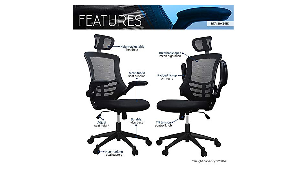 Techni Mobili Ergonomic High-Back Office Chair for Comfort & Support