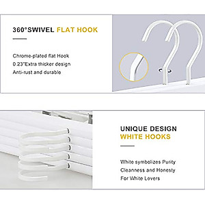 TOPIA HANGER All White Wooden Pants Hangers, Wood Skirt Hangers with Clips, Deluxe Jeans Hanger with 360°Swivel Anti-Rust Flat Hook, Smooth Finish Wood Hangers for Slacks Trousers 20 Pack -CT03W