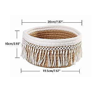 YIZUNNU Round Macrame Organizer Basket Boho Small Storage Baskets with Tassel Woven Rope Baskets Bins for Car keys Wallets Card Holders