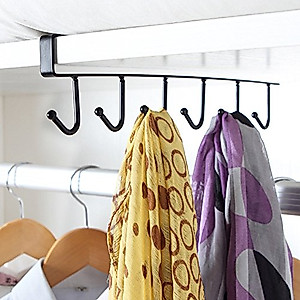 iModen Cabinet Holding Rack,Multifunction Wardrobe Rack with 6 Hooks (Black)
