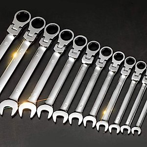 FLZOSPER 12pc. Tightspot Flex-Head Ratcheting Wrench Set，8-19mm Metric CR-V Quick Access Spanner with Portable Toolbox (12PC. Flex Head Wrench)