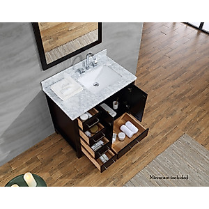 ARIEL Cambridge A037SRCWRVOESP 37” Inch Single Right Offset Rectangular Sink Solid Wood Espresso Bathroom Vanity with 1.5" Inch Edge White Carrara Marble Countertop