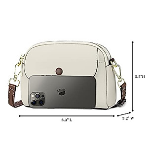 FUKUTAI Genuine Leather Crossbody Bag for Women - Shoulder Cross Body Handbags Purses Lightweight & Soft (White)
