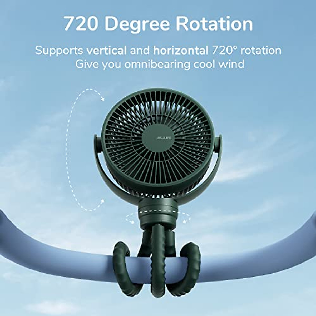 JISULIFE Stroller Fan, Baby Fan 4000mAh Battery Operated, Fan for Stroller with 4 Speeds, Stroller Fan Rechargeable 720°Rotatable, Stroller Fan Clip on for Baby Carseat/Crib/Golf Cart/Treadmill -Green