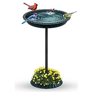 GESAIL Bird Baths for Outdoors, Lightweight Plastic Planter Pedestal Bird Bath with Metal Stake Decoration Bird Bath Planter for Lawn Patio Yard Garden, Spotted Green