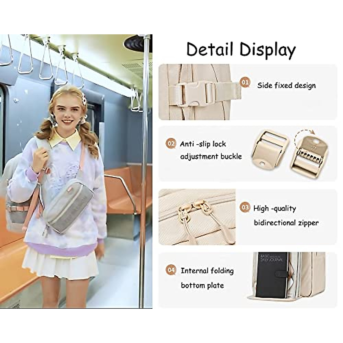 Laptop Backpacks for Women Men 16 Inch School Bag College Backpack Anti Theft Travel Daypack Bookbag for Teens Girls Students (Beige)