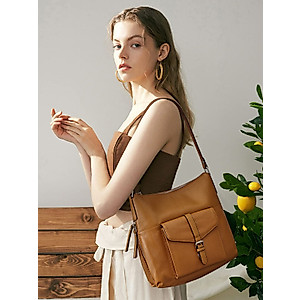 S-ZONE Women Genuine Leather Hobo Shoulder Purse and Handbags Top Handle Ladies Bag with Front Pocket