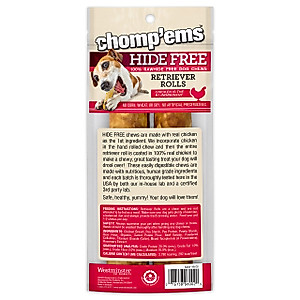 CHOMP 'EMS Premium Chicken Hide Free Dog Chews - Rawhide Free Dog Treats - No Hide Alternative Chew Treat for All Life Stages, Roll, 7"", 2 Count