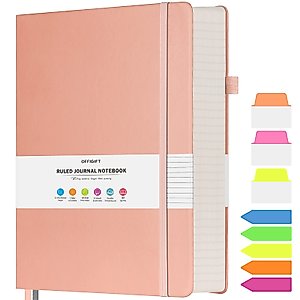 College Ruled Notebook, Large B5 Lined Journal Notebook, 314 Numbered Pages Work Notebook with Index Stickers, 100gsm Thick Paper, Hardcover Vegan Leather Journal for Women Men School Office, Pink