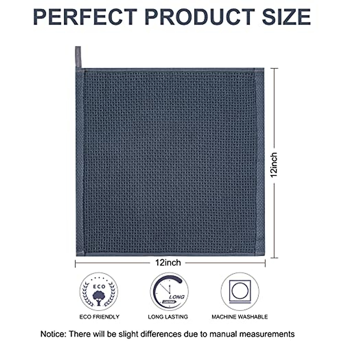 joybest Cotton Kitchen Dish Cloths, 8-Pack Waffle Weave Ultra Soft Absorbent Dish Towels Washcloths Quick Drying Dish Rags, 12x12 Inches, Dark Gray