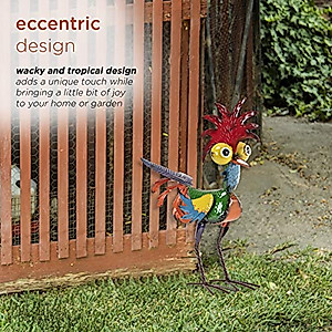 Alpine Corporation 18" Tall Indoor/Outdoor Wacky Metal Rooster Yard Statue Decoration