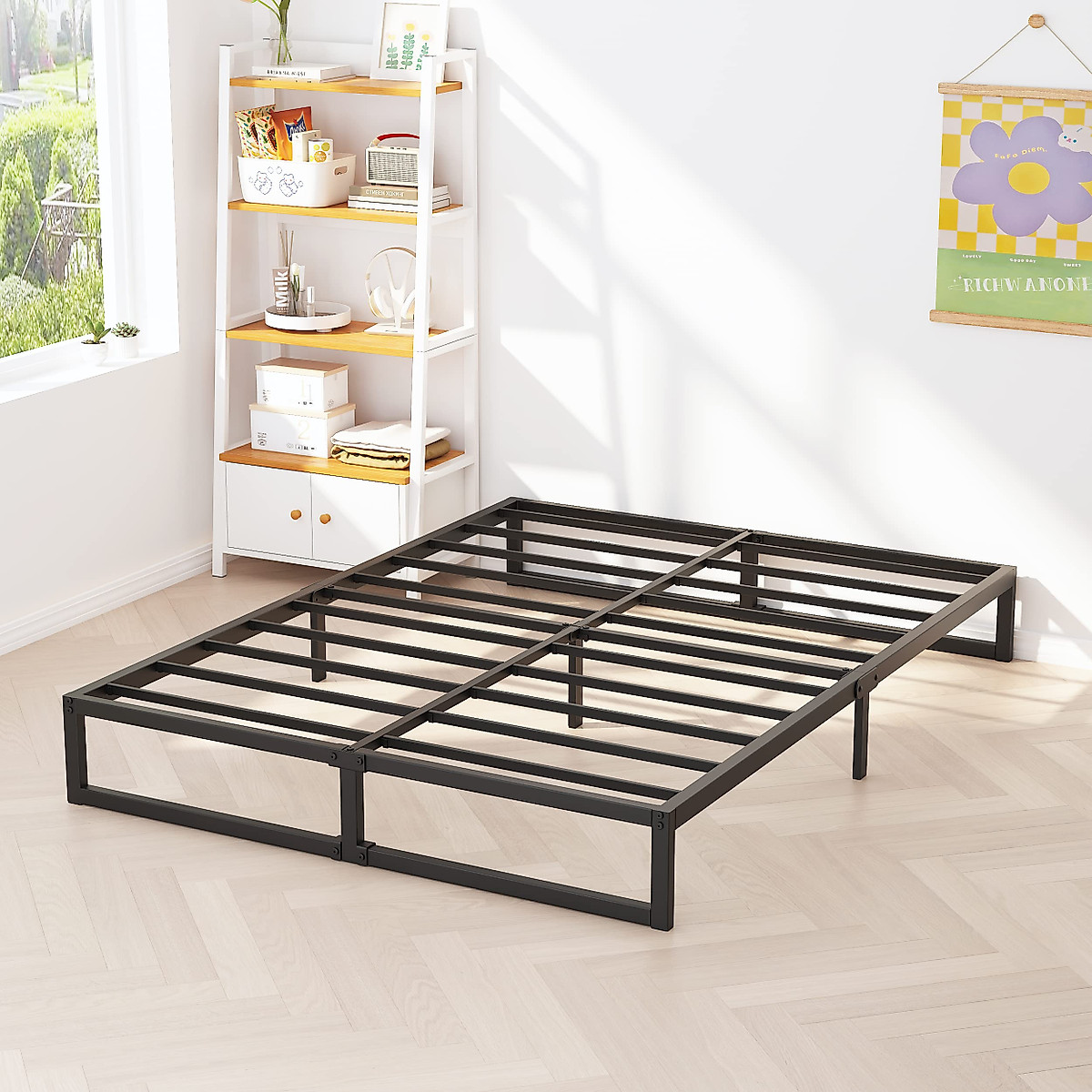 Richwanone 8 Inch Bed Frame Full Metal Platform Mattress Foundation with Steel Slat Support, No Box Spring Needed, Easy Assembly, Black