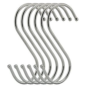 RuiLing 6-Pack 4.7 Inches Extra Large S Shape Hooks,Heavy-Duty Stainless Steel Hanging Hooks - Multiple uses,Ideal for Apparel, Kitchenware, Utensils, Plants, Towels, Gardening Tools.