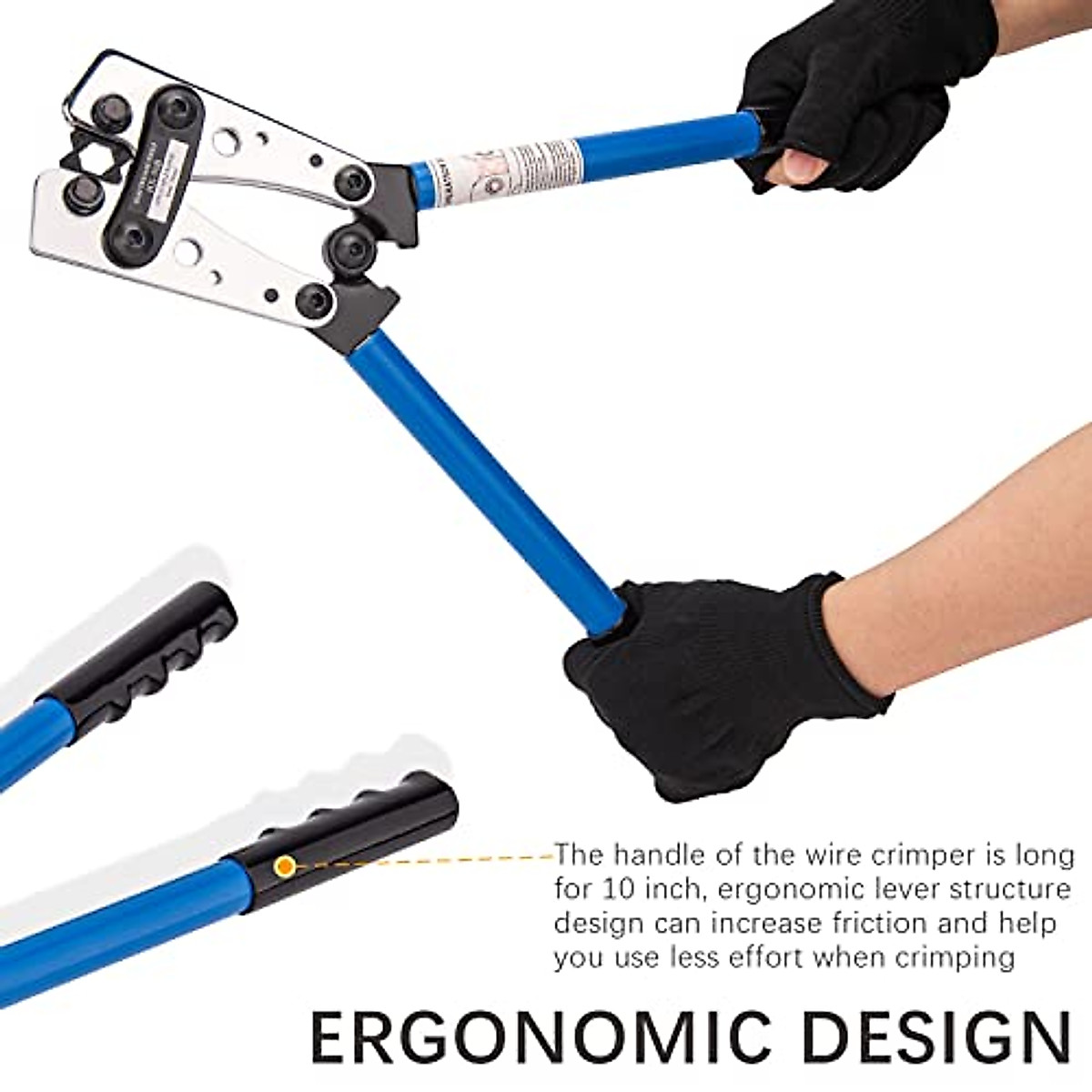 Battery Cable Crimping Tool Battery Terminal Crimper Battery Lug Crimper for Heavy Duty Wire Lug AWG 8-1/0 Electrical Lug Crimper with Cable Cutter and 12PCS Copper Lugs, Battery Cable Crimper