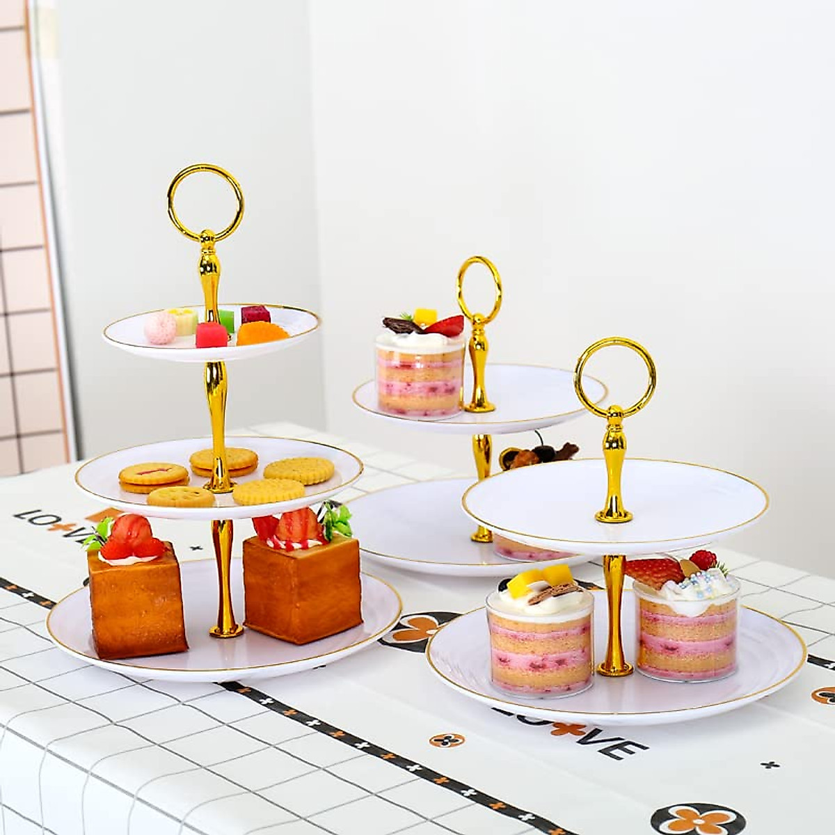 RAUVOLFIA 3 Pack 3 Tier Cupcake Stand, Plastic Tiered Serving Stand, Dessert Tray for Tea Party, Baby Shower and Wedding (White)