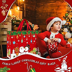 Aliceset 6 Pcs Extra Large Christmas Gift Bags 22 x 17 Inch Reusable Non Woven Jumbo Tote with Handle for Xmas Gift Wrapping(Cute)