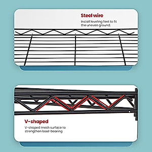 Yewuli 5 Tier Metal Shelves Storage Rack Pantry Shelving Unit Small Standing Shelf, Adjustable Organizer Racks Wire Shelving Unit for Laundry Bathroom Kitchen Closet, Black