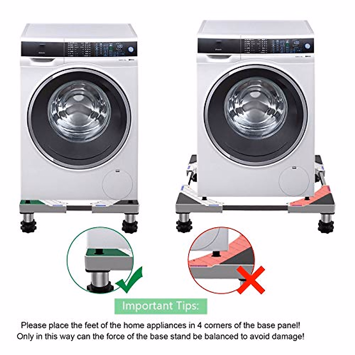 SEISSO Washing Machine Base Stand, with 4 Heavy Duty Adjustable Feet, Universal Multi-functional Base Holder for Dryer Refrigerator Furniture Washing Machine, Max Load 770 LB (350 KG)