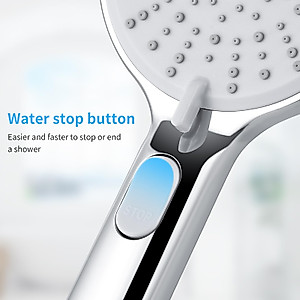 High Pressure 5-Setting Handheld Shower Head Set with 6.5ft Hose,Water-Stop Button, Bracket,Built-in Power Wash, Powerful Shower Spray against Low Pressure Water Supply Pipeline, Chrome