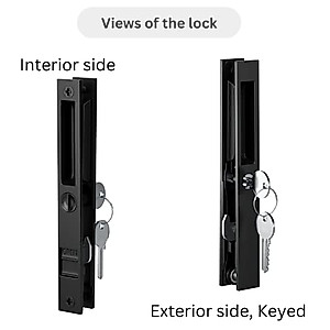 T-HAKEN Sliding Glass Door Set, 6-5/8", Black - Patio Door Handle Replacement Thick Used on Both Left and Right-Handed. (Keyed)
