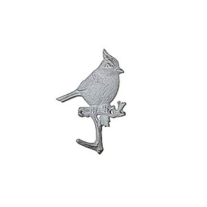 Handcrafted Nautical Decor Whitewashed Cast Iron Cardinal Sitting on a Tree Branch Decorative Metal Wall H