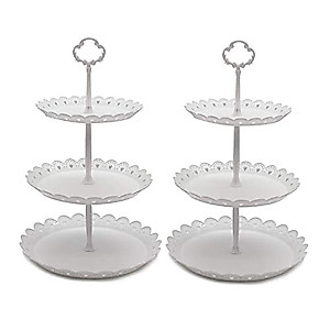2 Pcs 3-Tier Cupcake Stand Fruit Plate Cakes for Wedding Home Birthday Tea Party Serving Platter(White)