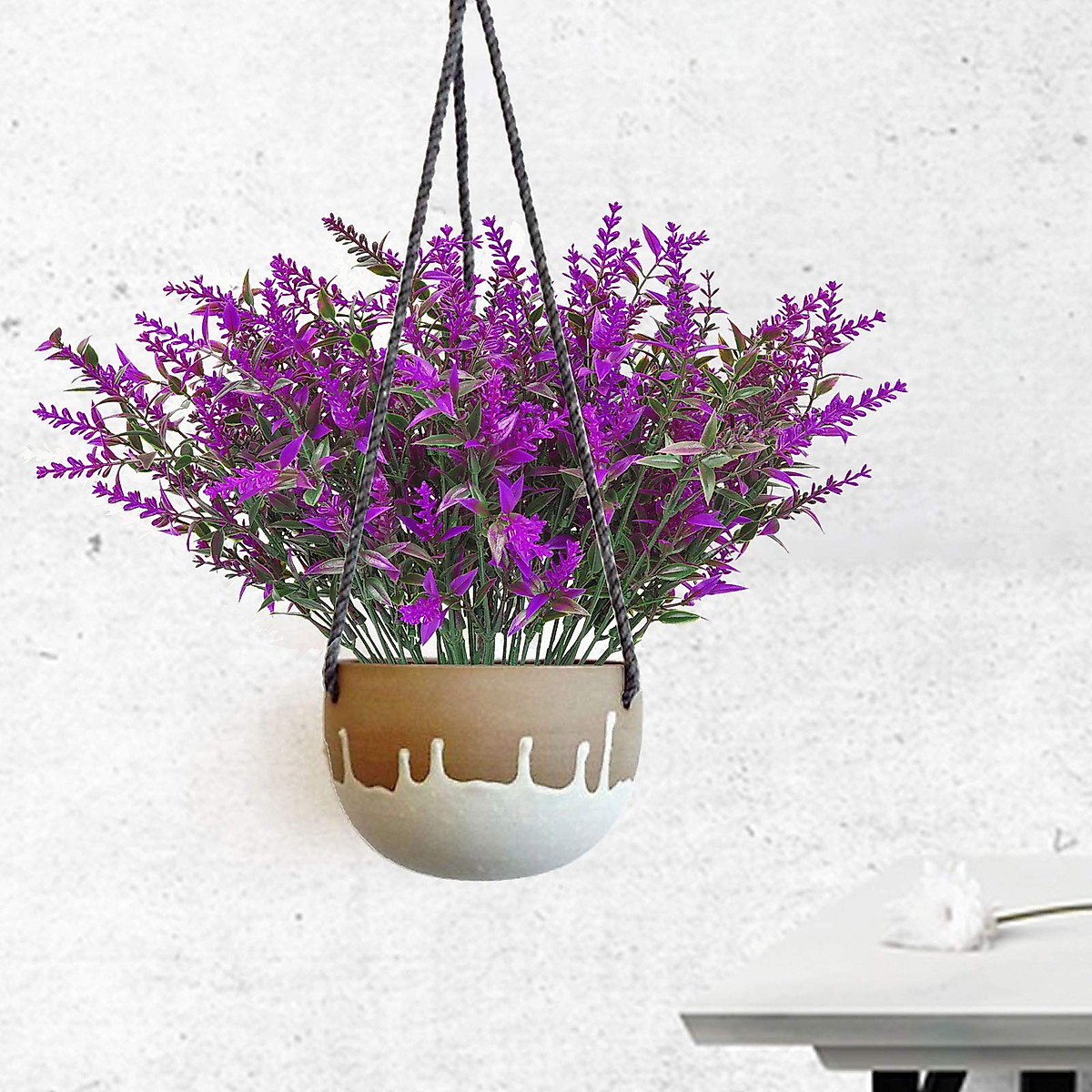 Artflower 12 Bundles Artificial Lavender Flowers Bouquet Outdoor Fake Shrubs UV Resistant Lifelike Greenery Bushes for Garden Indoor Outdoor Home Porch Box Decor (Fuchsia)