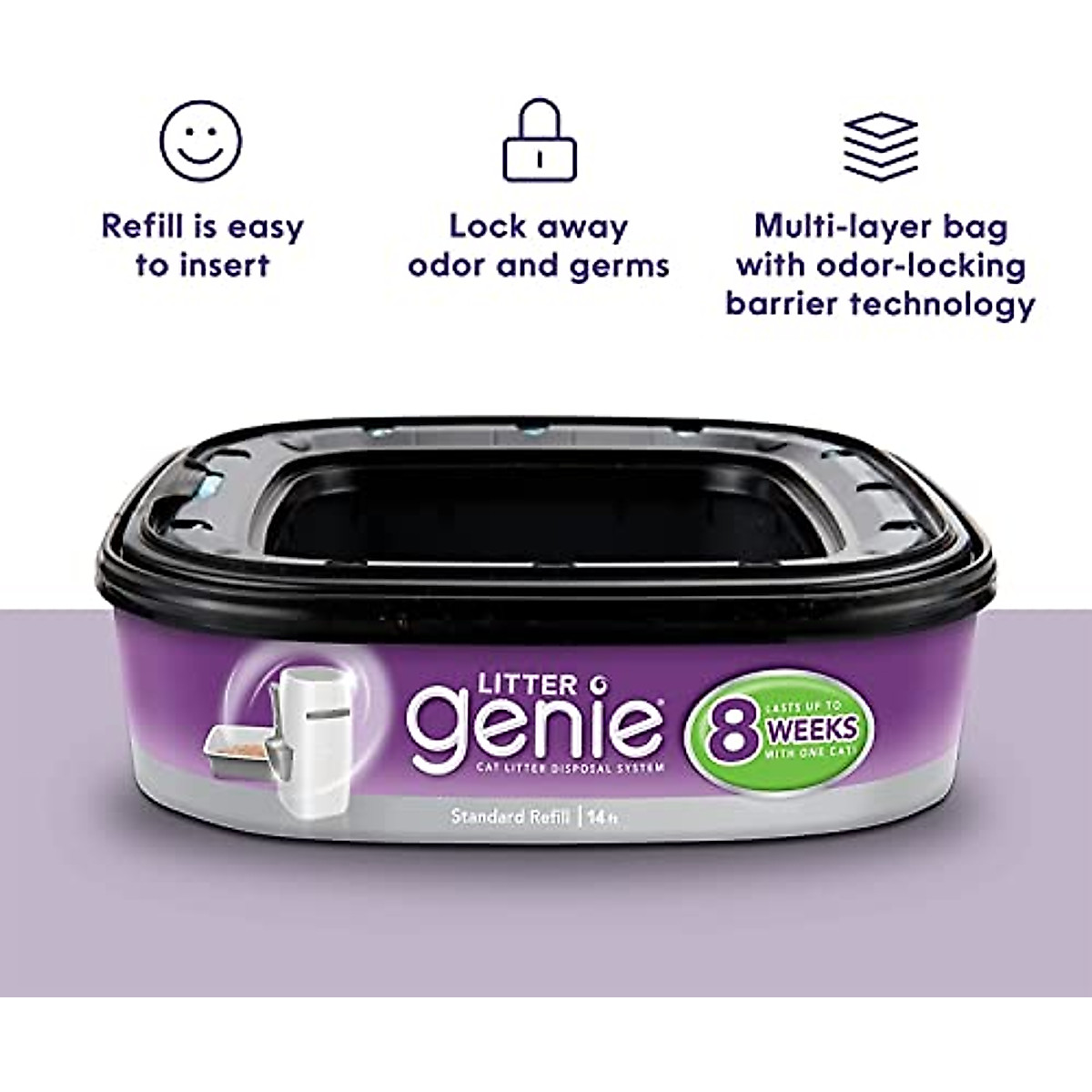 Litter Genie Ultimate Cat Litter Disposal System Refills, Lock Away Odors, Purple ,12 Cartridges
