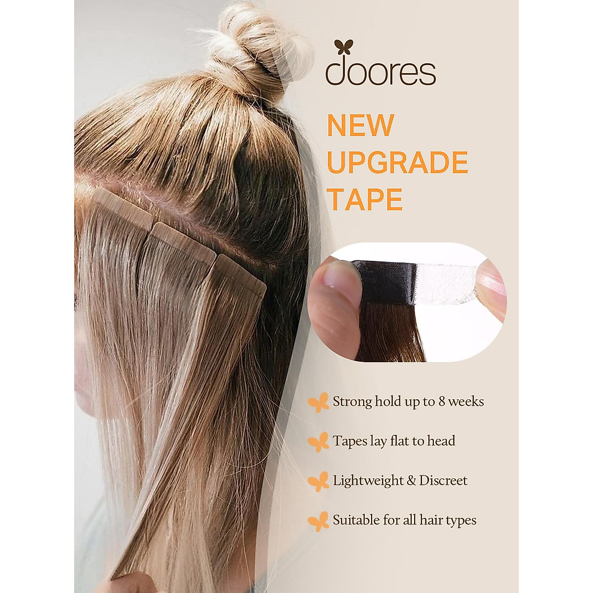DOORES Dark Brown Remy Tape in Human Hair Straight Skin Weft Natural Hair Extensions 18 Inch 50g 20pcs