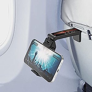 Travel Accessories, Universal Seat Back Tray Table Hands Free Phone Clip Holder, Adjustable Pocket Size Airplane Travel Essentials Compatible with iPhone and Android American Flag Spartan Skull