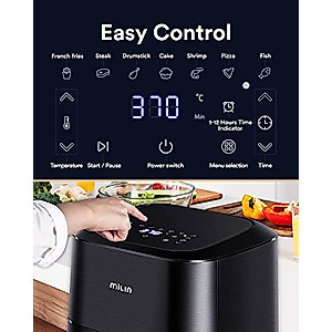Air Fryer, Milin 1700w XL Air Fryer with 100 Recipes Cookbook, LED Touch Screen Electric Hot Air Fryer Oven with 7 Presets, 5.8 QT Digital Air Fryer with 7 Presets, Non-stick Oilless Cooker