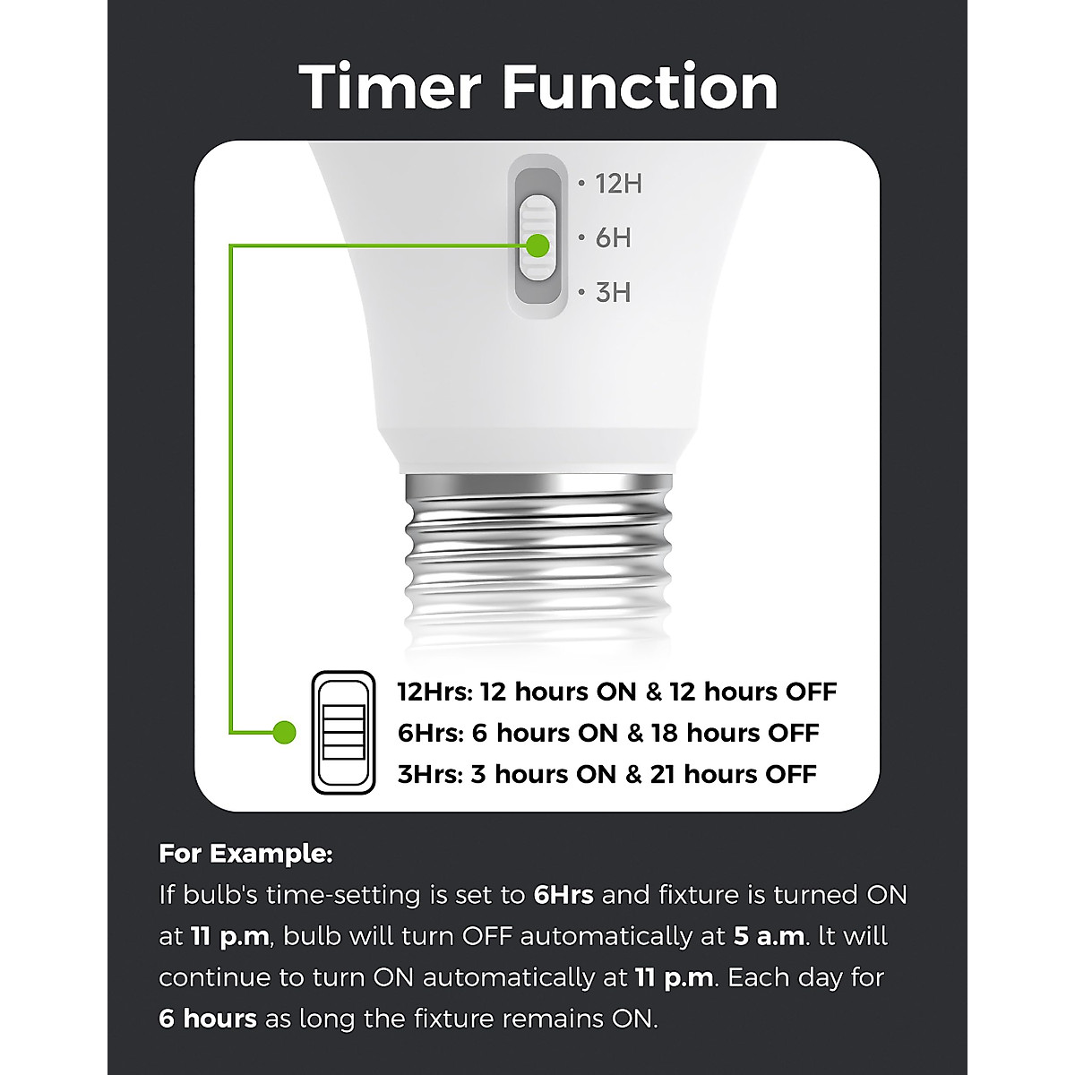 NEOROSS Timer Light Bulb, A19 Equivalent 100W LED Bulb, Built-in Automatic Timer, 11W 5000K Daylight White, 1200LM, E26 Base, Non-Dimmable, Auto On/Off for Outdoor & Indoor Security, 4 Pack